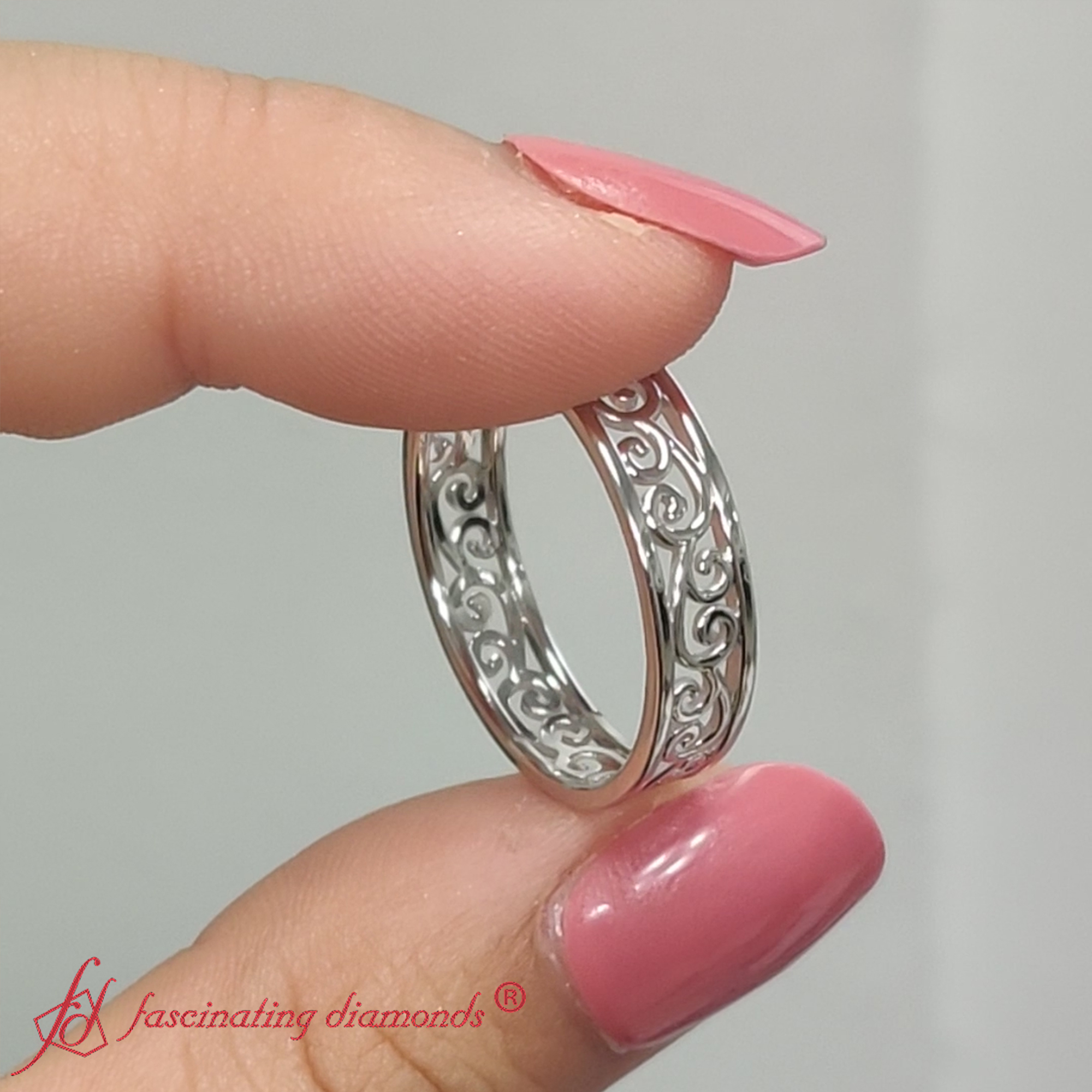 White gold filigree wedding band store